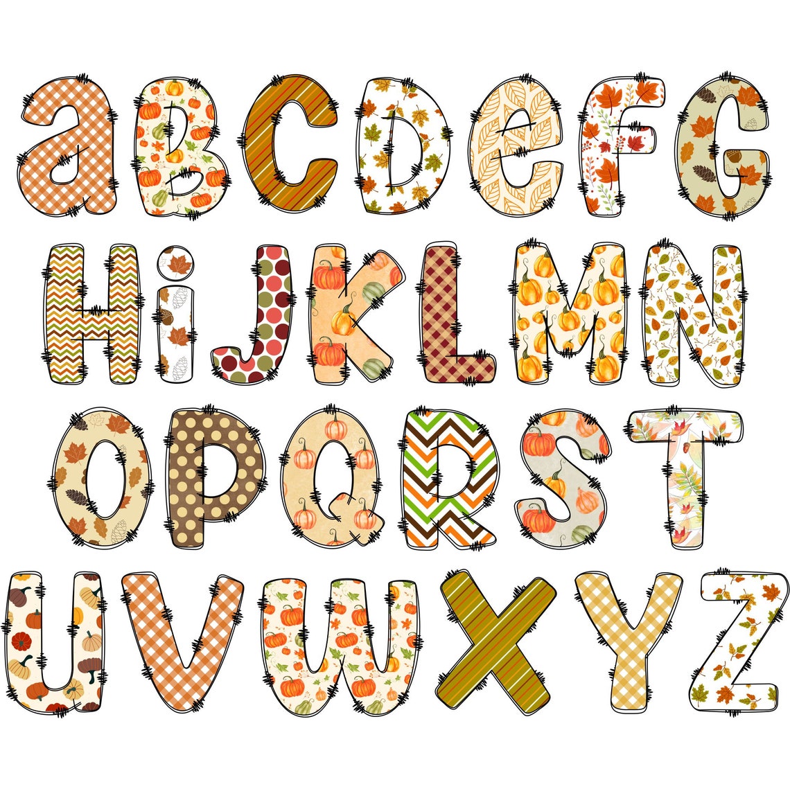 Fall Autumn Clipart Alphabet PNG Doodle Alphabet Clip Art - Etsy