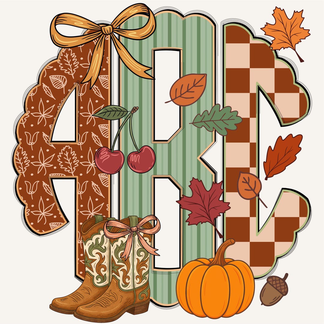 Preppy Retro Fall Scalloped Monogram, Grandmillennial Monogram ...
