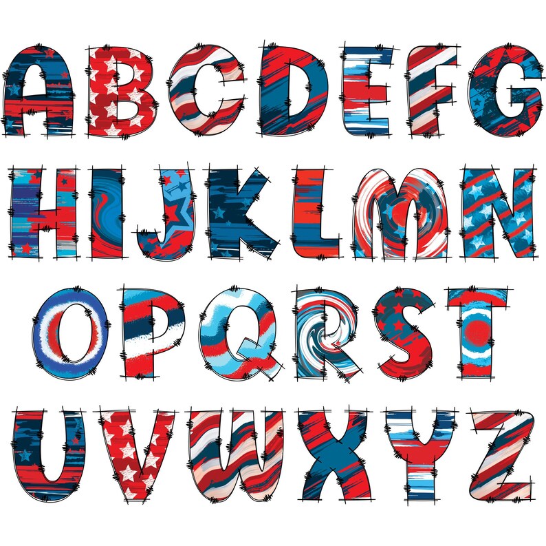 Patriotic Doodle Letters Alphabet PNG, 4th of July, Independence Day ...