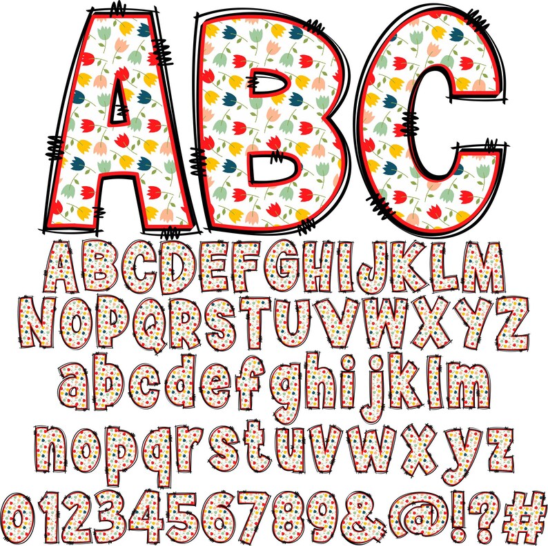 BUNDLE Spring Floral Alphabet PNG, Doodle Alpha, Doodle Flowers, Doodle ...