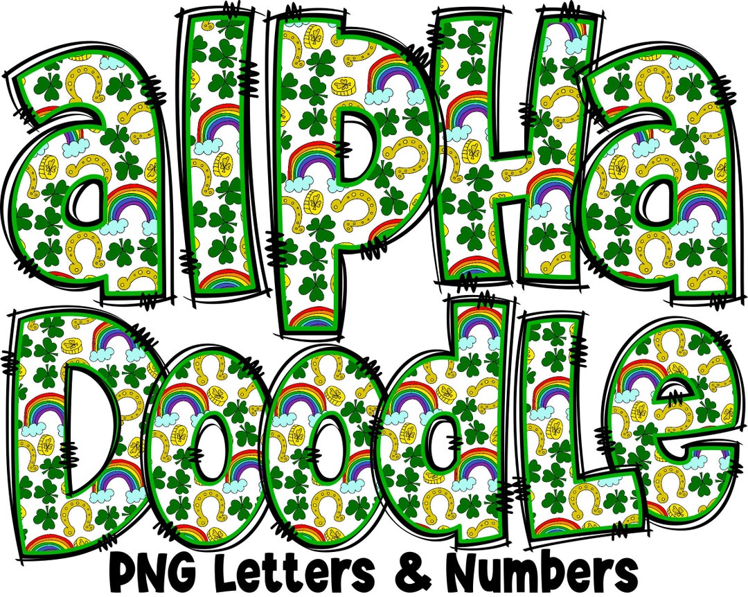 St Patrick's Day Letters PNG, Shamrock Alphabet, Alpha Doodle, Clover ...