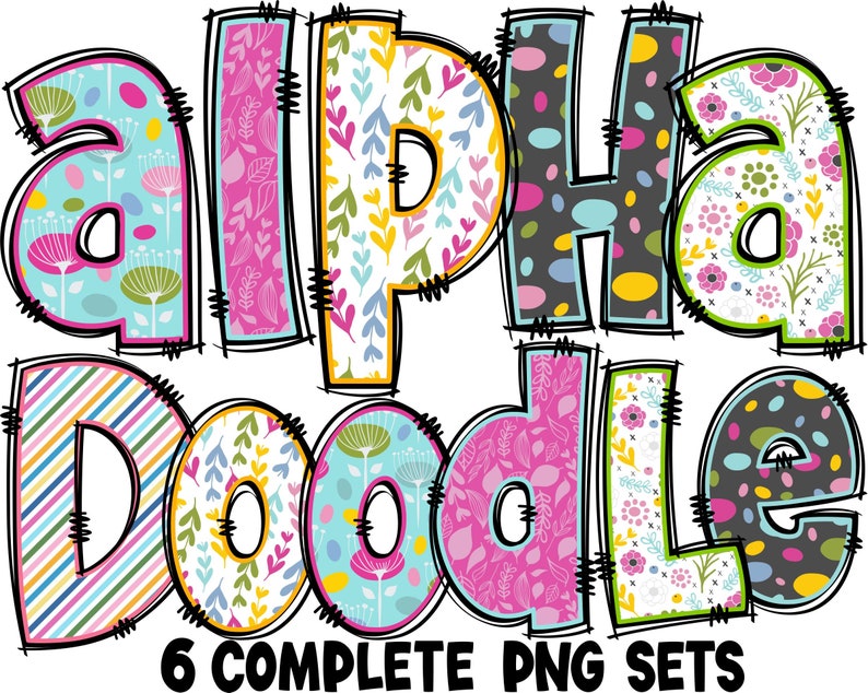 BUNDLE Spring Floral Alphabet PNG Doodle Alpha Doodle | Etsy