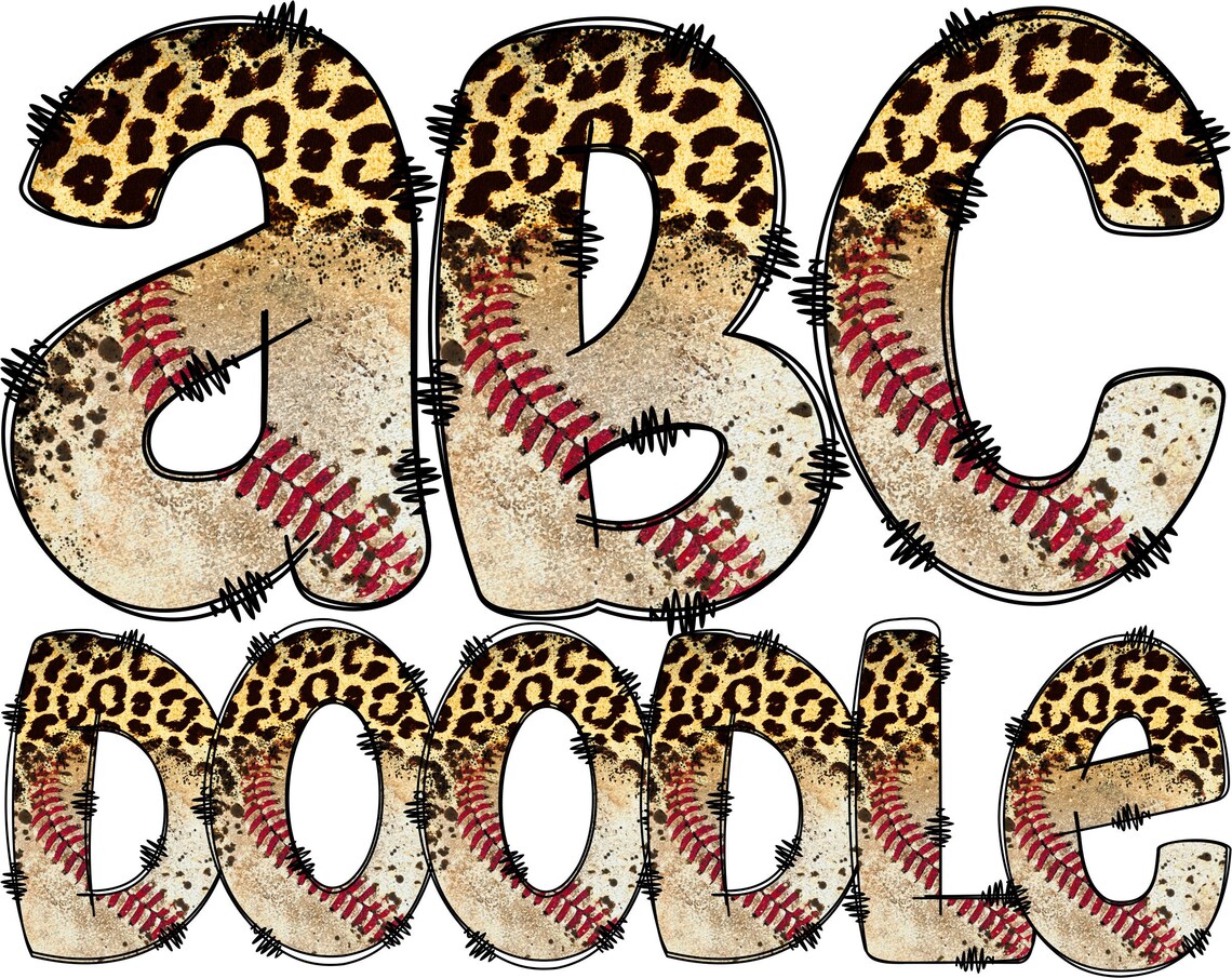 Baseball Letters PNG Leopard, Doodle Alpha, PNG, Stitching Background ...