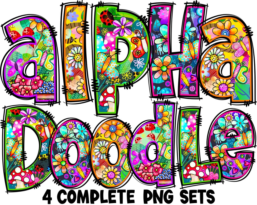 BUNDLE Spring Floral Alphabet PNG, Doodle Alpha, Doodle Flowers, Doodle ...