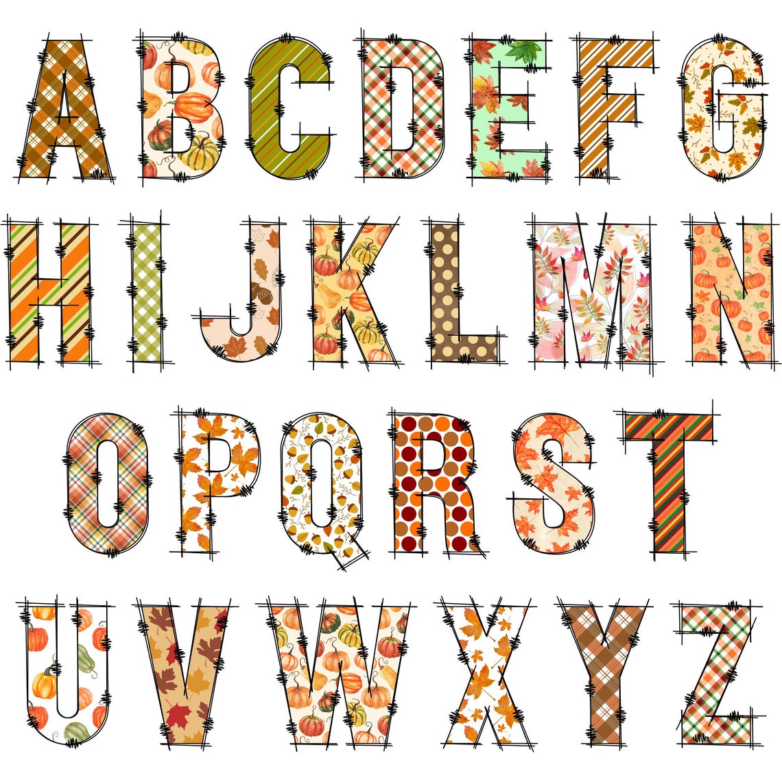 Fall Autumn Clipart Alphabet PNG Watercolor Alphabet Clip | Etsy