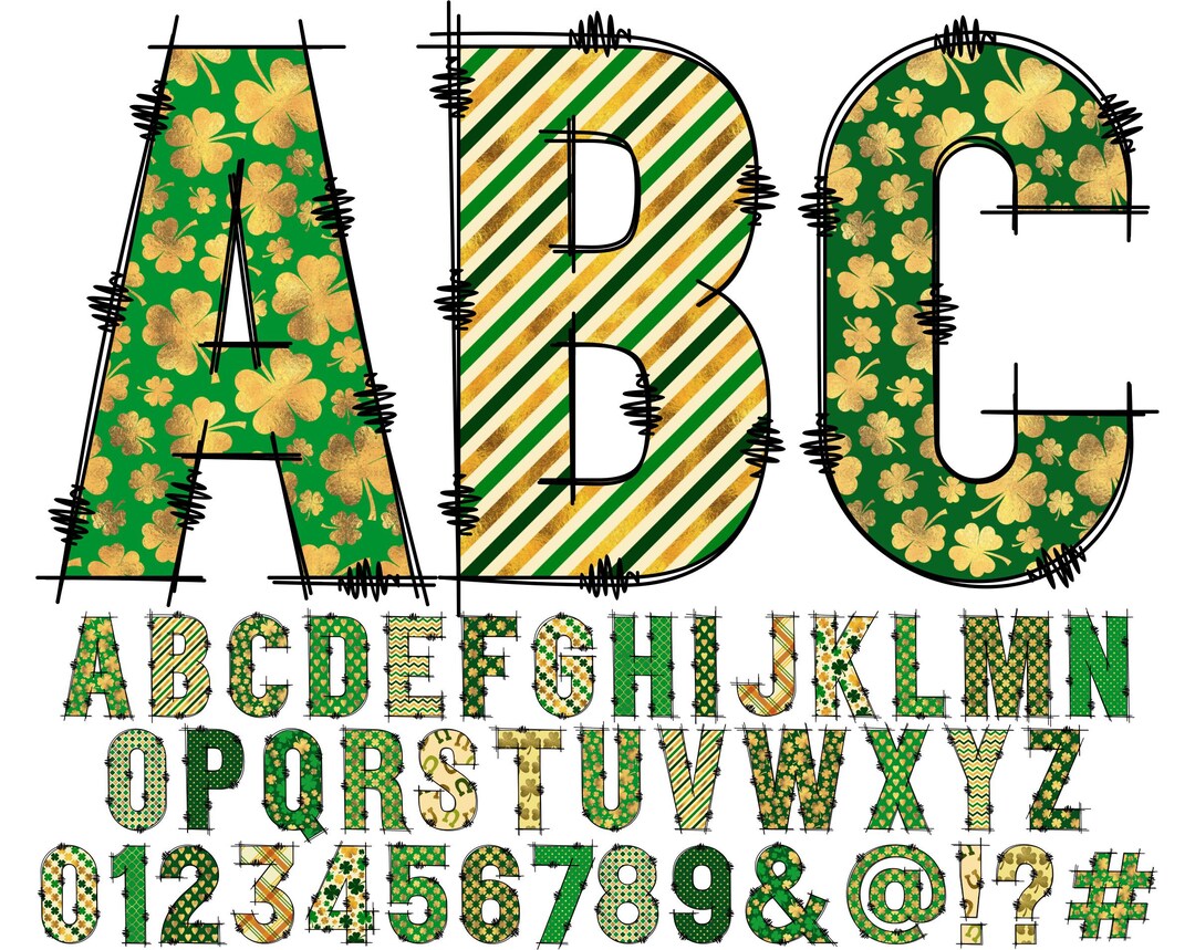 St Patrick's Day Letters PNG, Shamrock Alphabet Clip Art, Doodle Irish ...