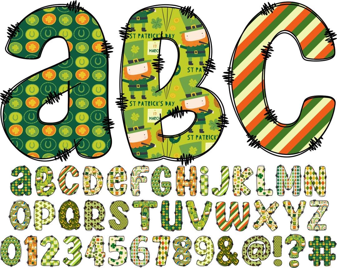 St Patrick's Day Letters PNG, Shamrock Alphabet Clip Art, Irish Doodle ...