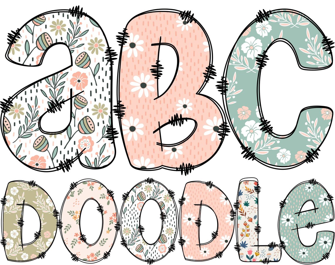 Spring Floral Alphabet PNG Doodle Alpha PNG Doodle Flowers - Etsy