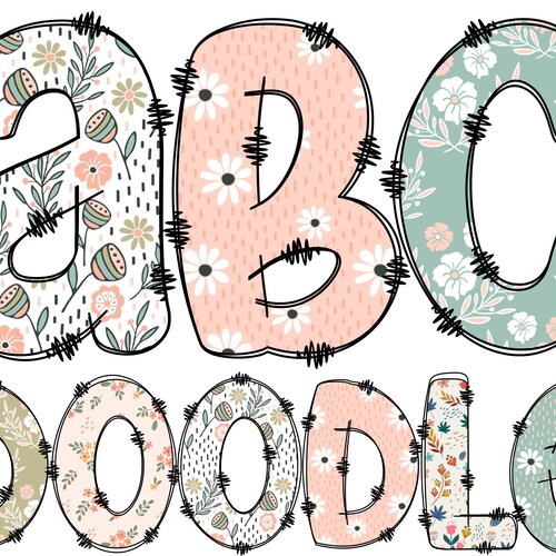 BUNDLE Spring Floral Alphabet PNG Doodle Alpha Doodle - Etsy