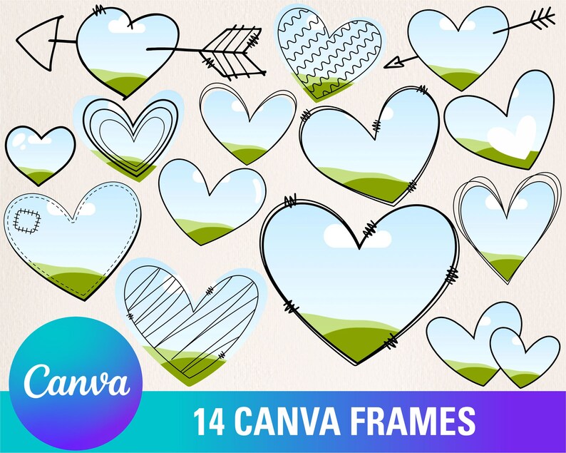 Hearts Canva Frame Template Valentine's Canva Frame - Etsy