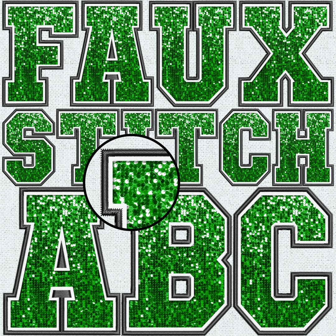 Faux Embroidery Green Sequin Letters, Faux Sequin Patch, Faux Sequin ...