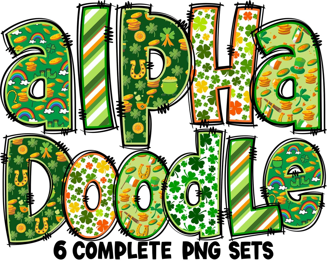 St Patrick's Day Letters PNG, Shamrock Alphabet, Doodle Irish, St Paddy ...