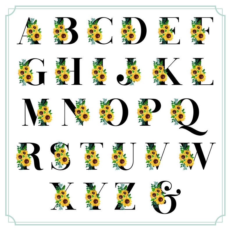 Watercolor Flowers Alphabet PNG Black Yellow Floral Clip Art - Etsy
