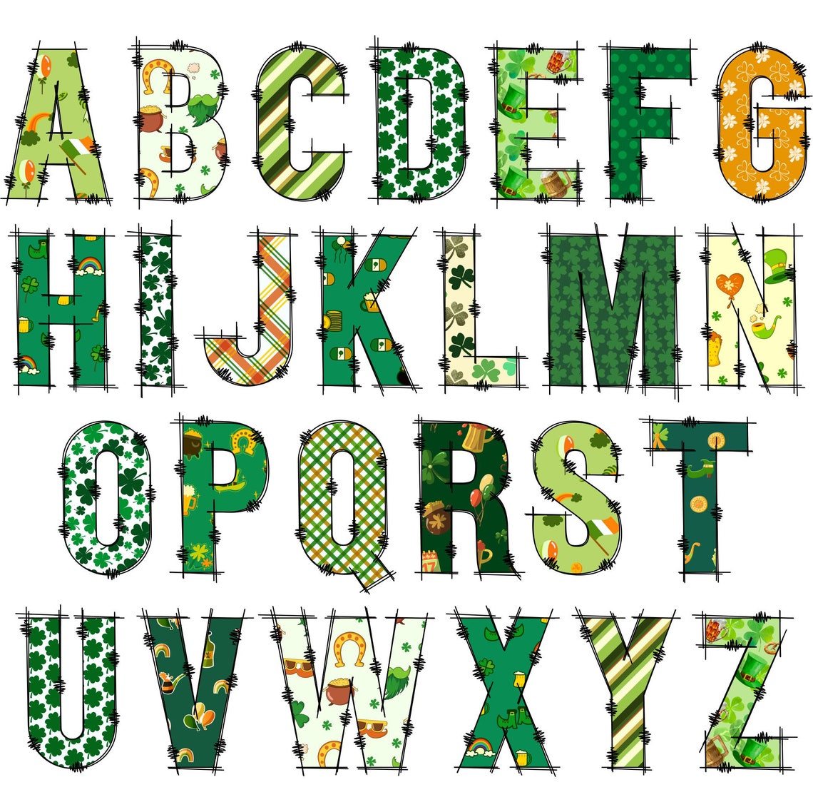 St Patrick's Day Letters PNG Shamrock Alphabet Clip Art - Etsy