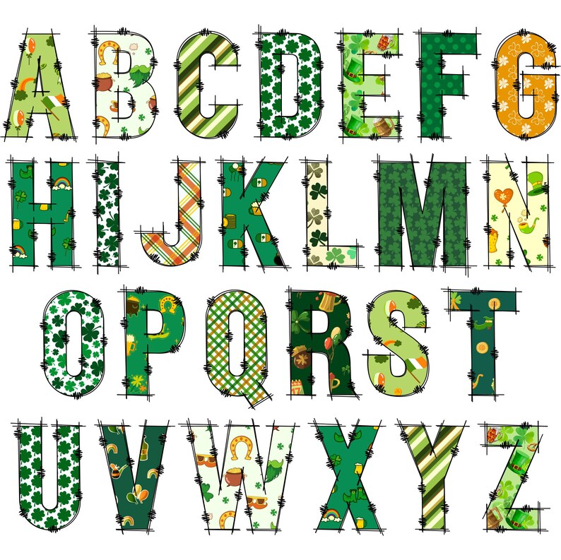 St Patrick's Day Letters PNG Shamrock Alphabet Clip Art - Etsy