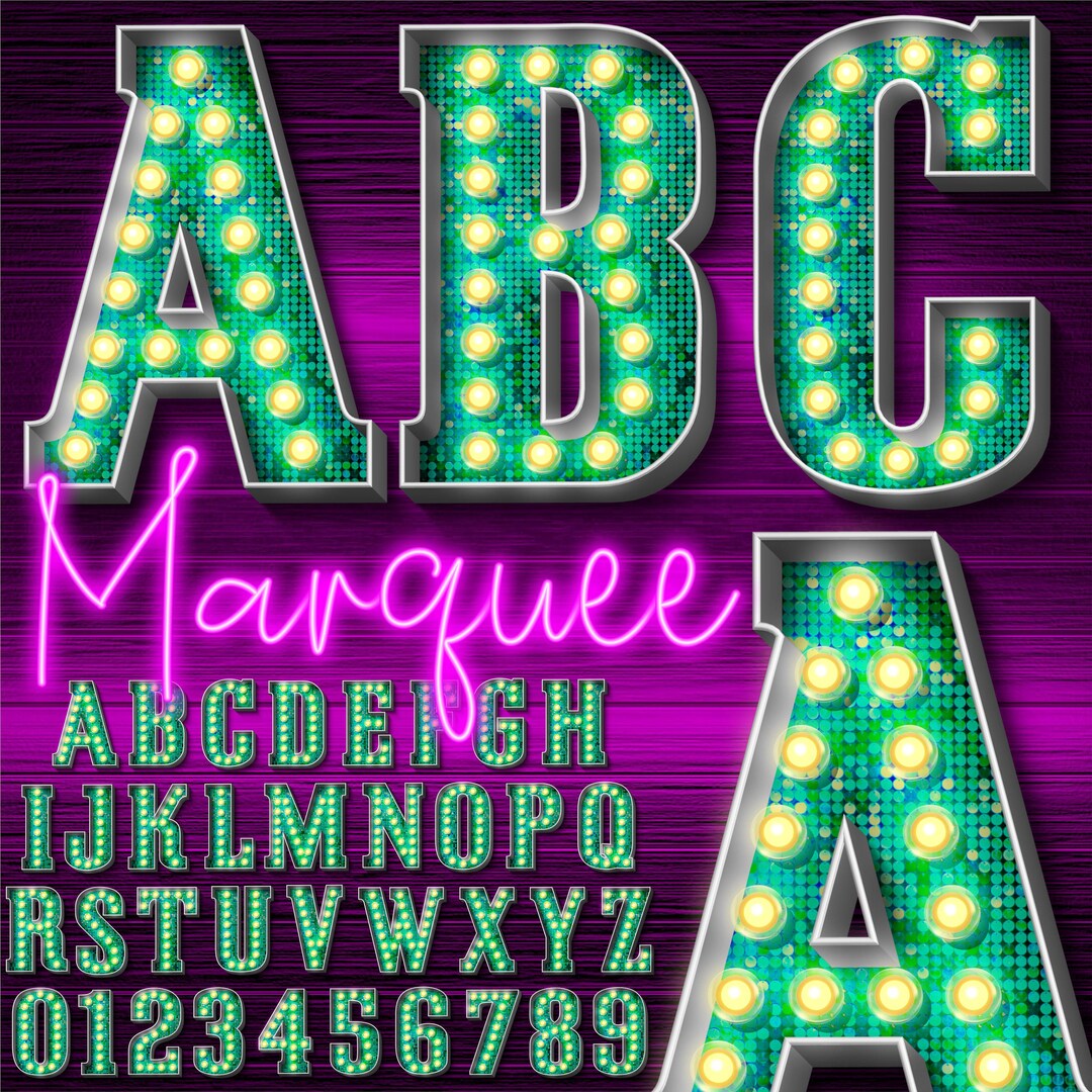 Glitter Marquee Letters PNG, Light Bulbs Letters, PNG Letters, 3D ...