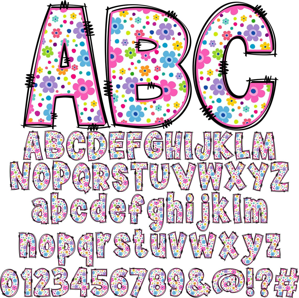 BUNDLE Spring Floral Alphabet PNG Doodle Alpha Doodle - Etsy