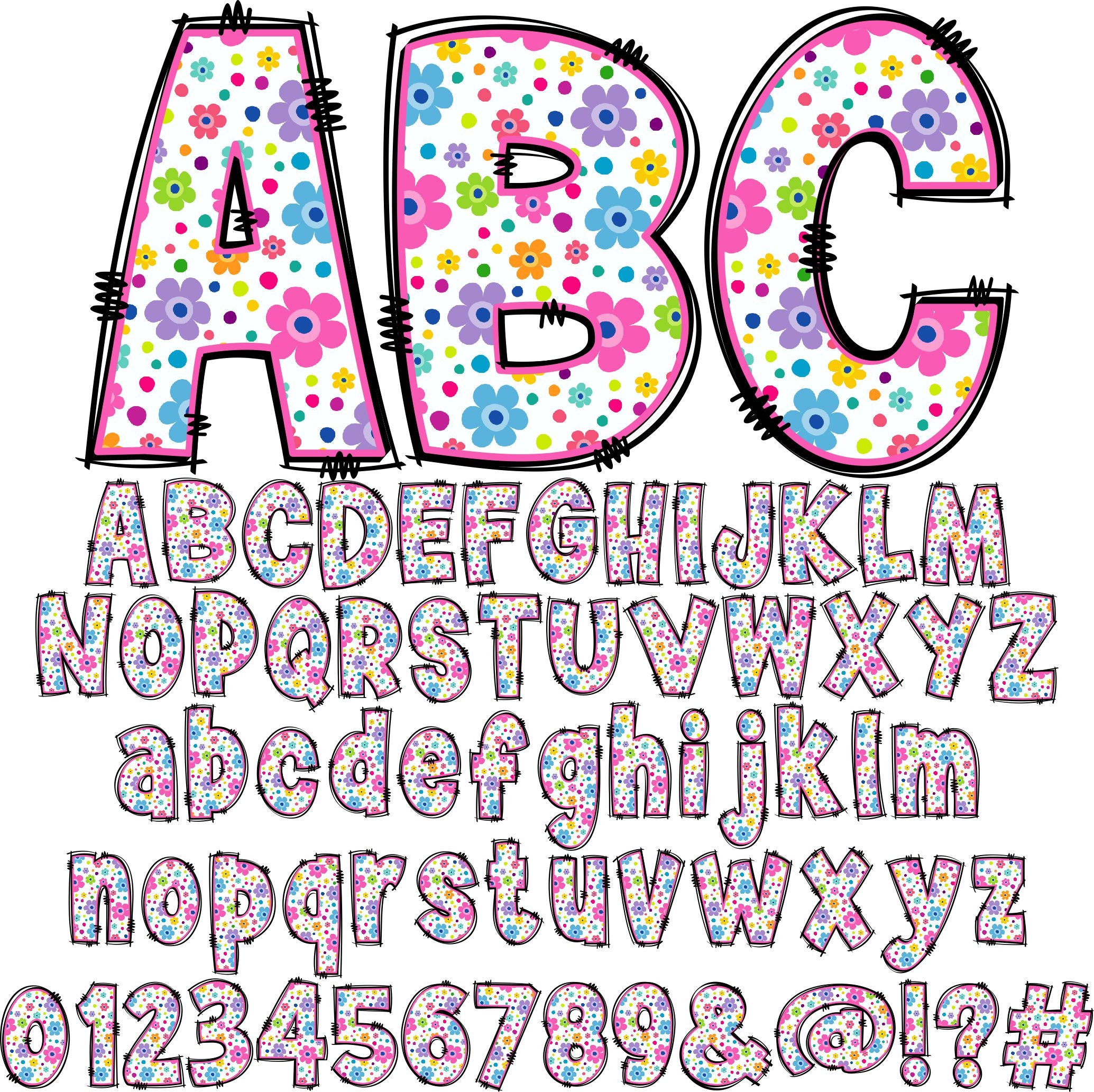 BUNDLE Spring Floral Alphabet PNG Doodle Alpha Doodle - Etsy