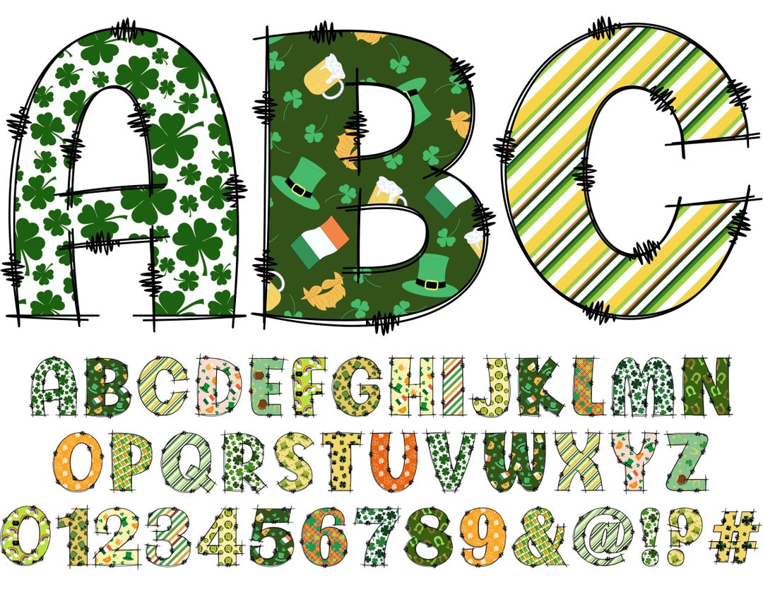 St Patrick's Day Letters PNG, Shamrock Alphabet Clip Art, Doodle Irish ...