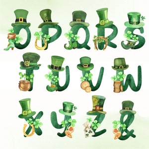 St Patrick's Day Letters PNG, Shamrock Alphabet Clip Art, Sublimation ...