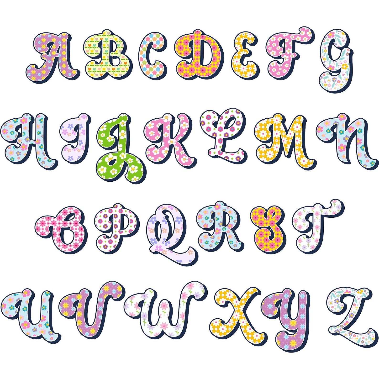 Retro Spring Alphabet PNG Alphabet Clip Art PNG Doodle - Etsy