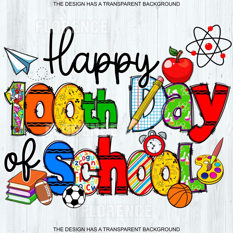 Feliz día número 100 de clases PNG Alpha Doodle PNG Letters - Etsy España