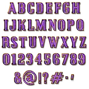 Purple Marquee Letters PNG, Light Bulbs Letters, PNG Letters, 3D ...