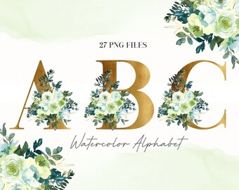 Watercolor Flowers Alphabet PNG Gold Floral Alphabet Clip - Etsy