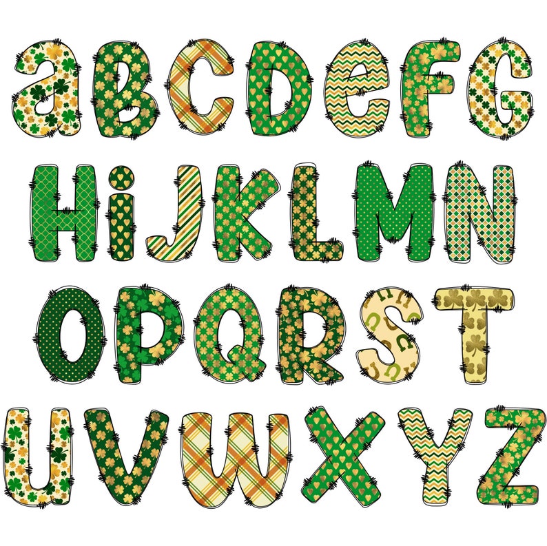 St Patrick's Day Letters PNG Shamrock Alphabet Clip Art - Etsy