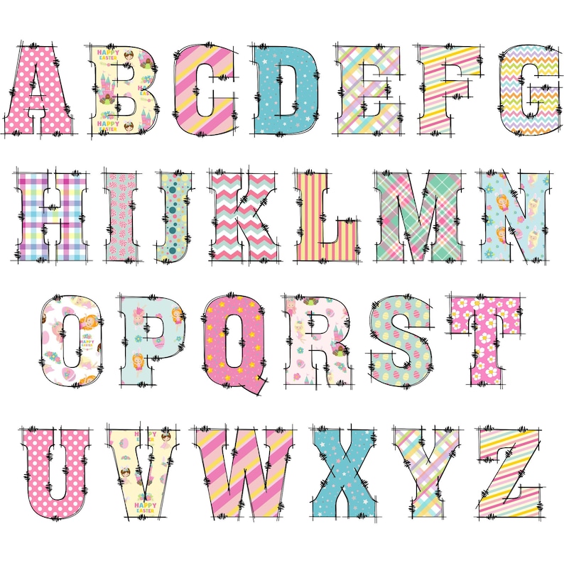 Easter Alphabet PNG Easter Alphabet Clip Art PNG Doodle - Etsy