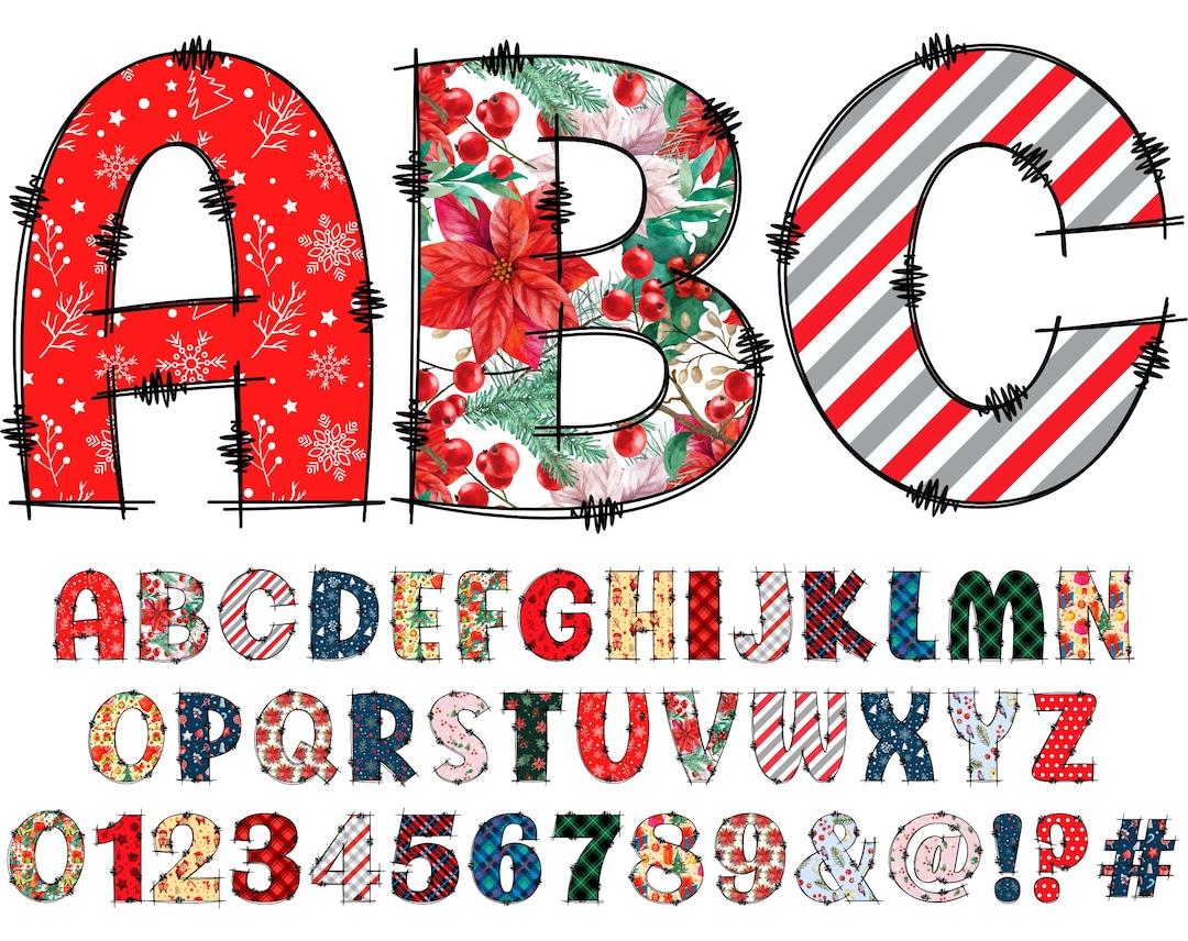 Christmas Clipart Letters PNG, Red Wrapping Paper Alphabet, Doodle ...