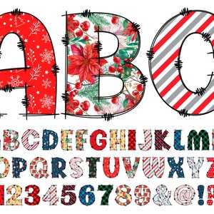 Christmas Clipart Letters PNG, Red Wrapping Paper Alphabet, Doodle ...