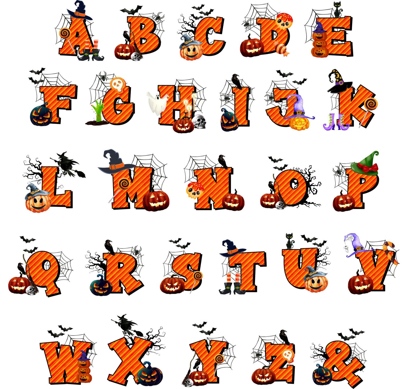 Halloween Clipart Alphabet PNG Watercolor Alphabet Clip Art - Etsy