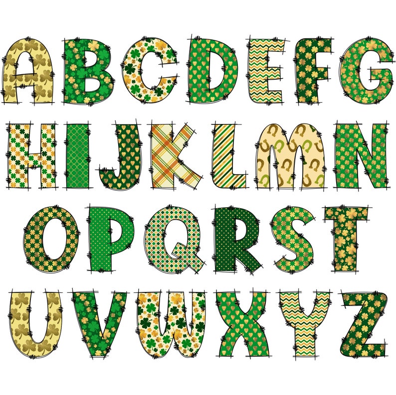 St Patrick's Day Letters PNG, Shamrock Alphabet Clip Art, Doodle Irish ...