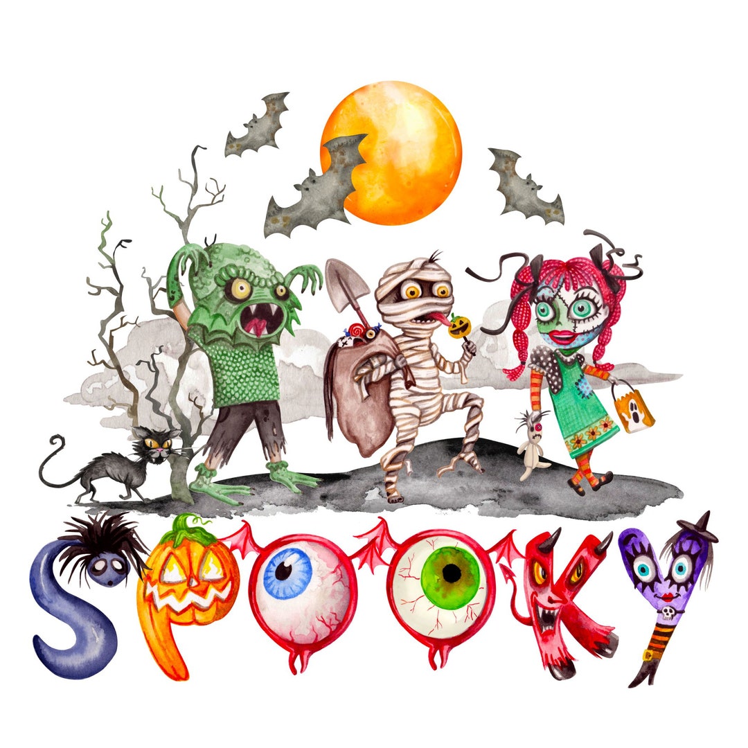 Spooky, PNG Halloween, PNG Spooky, Watercolor, Halloween Sublimation ...