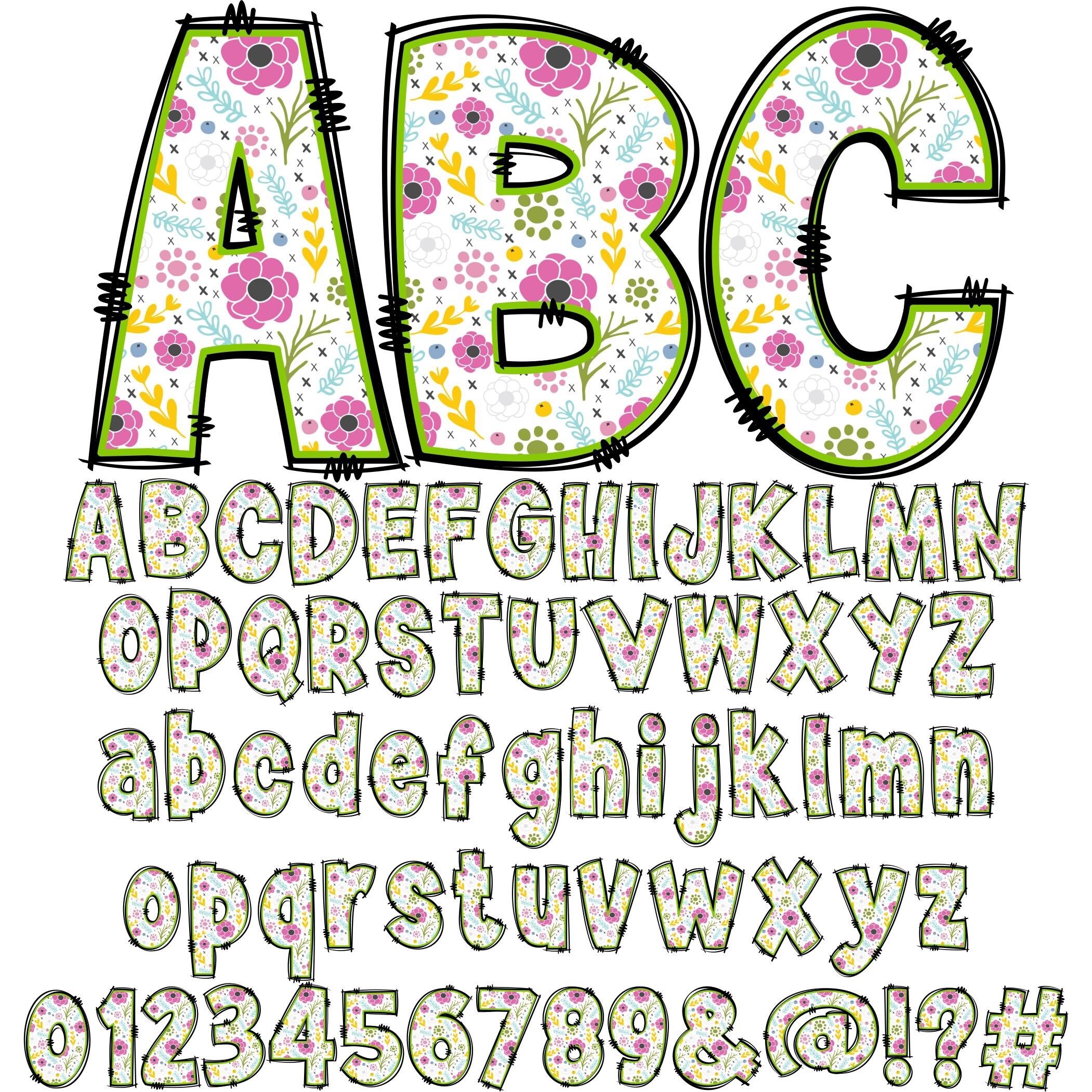 Floral Letters & Numbers PNG, Alpha Doodle, PNG Letters, Floral Doodle ...