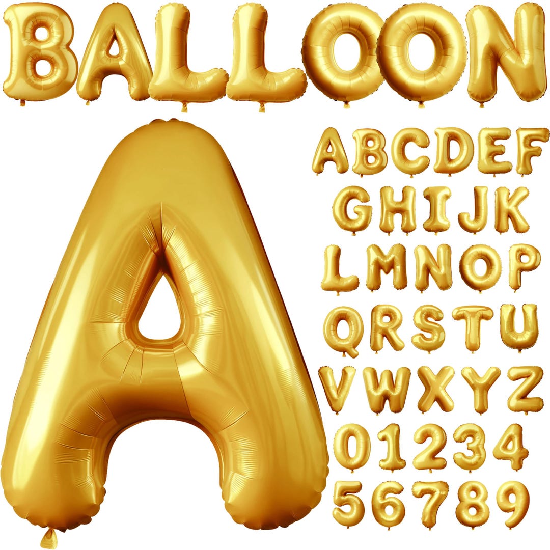 Gold Balloon PNG Letters, Transparent Background, Gold Balloon Alphabet ...