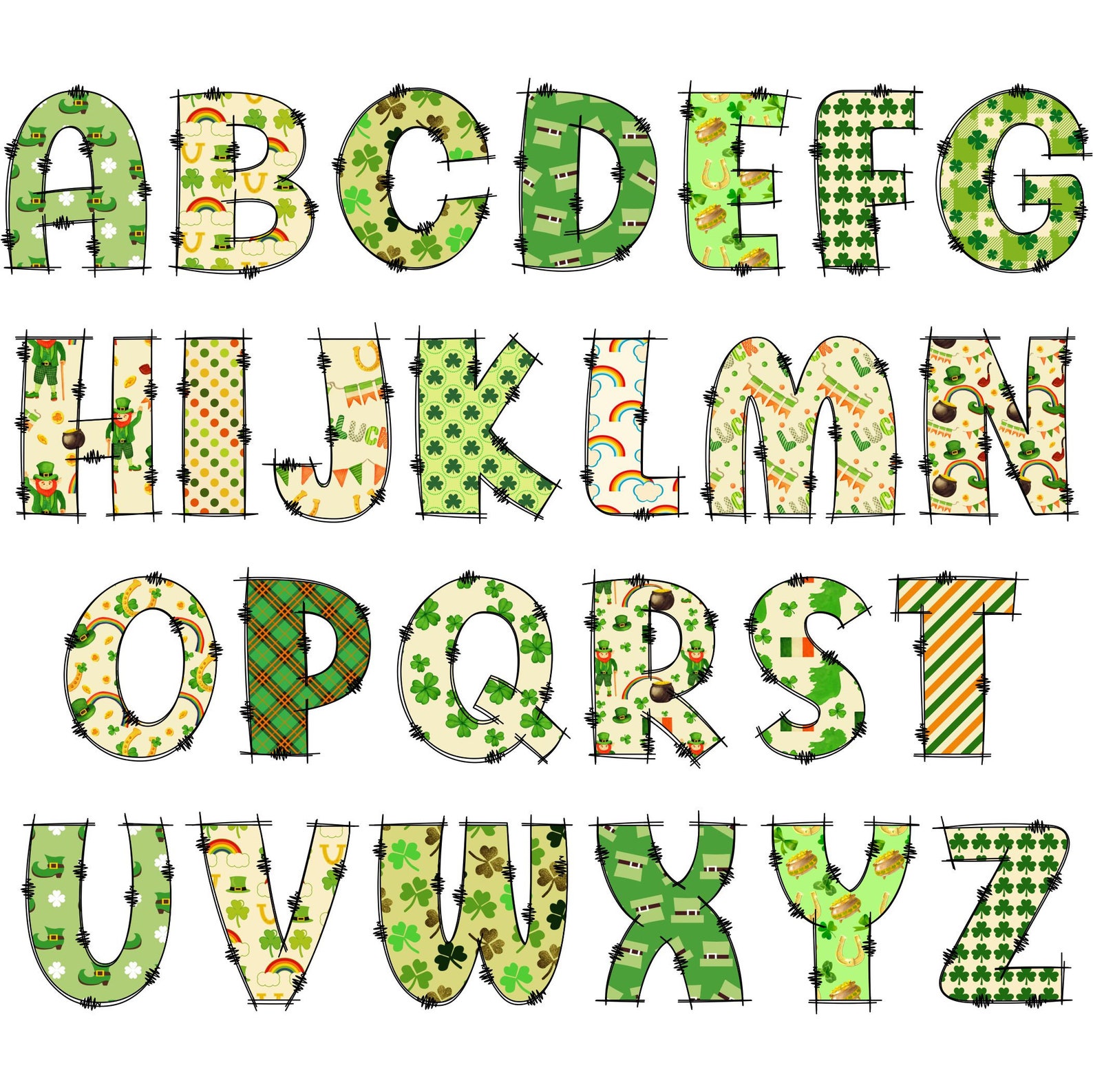 St Patrick's Day Letters PNG Shamrock Alphabet Clip Art - Etsy