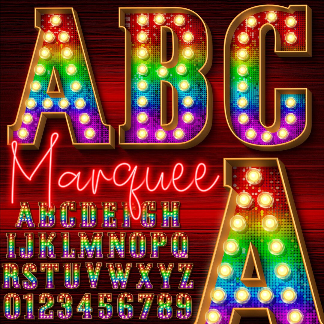 Rainbow Marquee Letters PNG, Light Bulbs Letters, PNG Letters, 3D ...