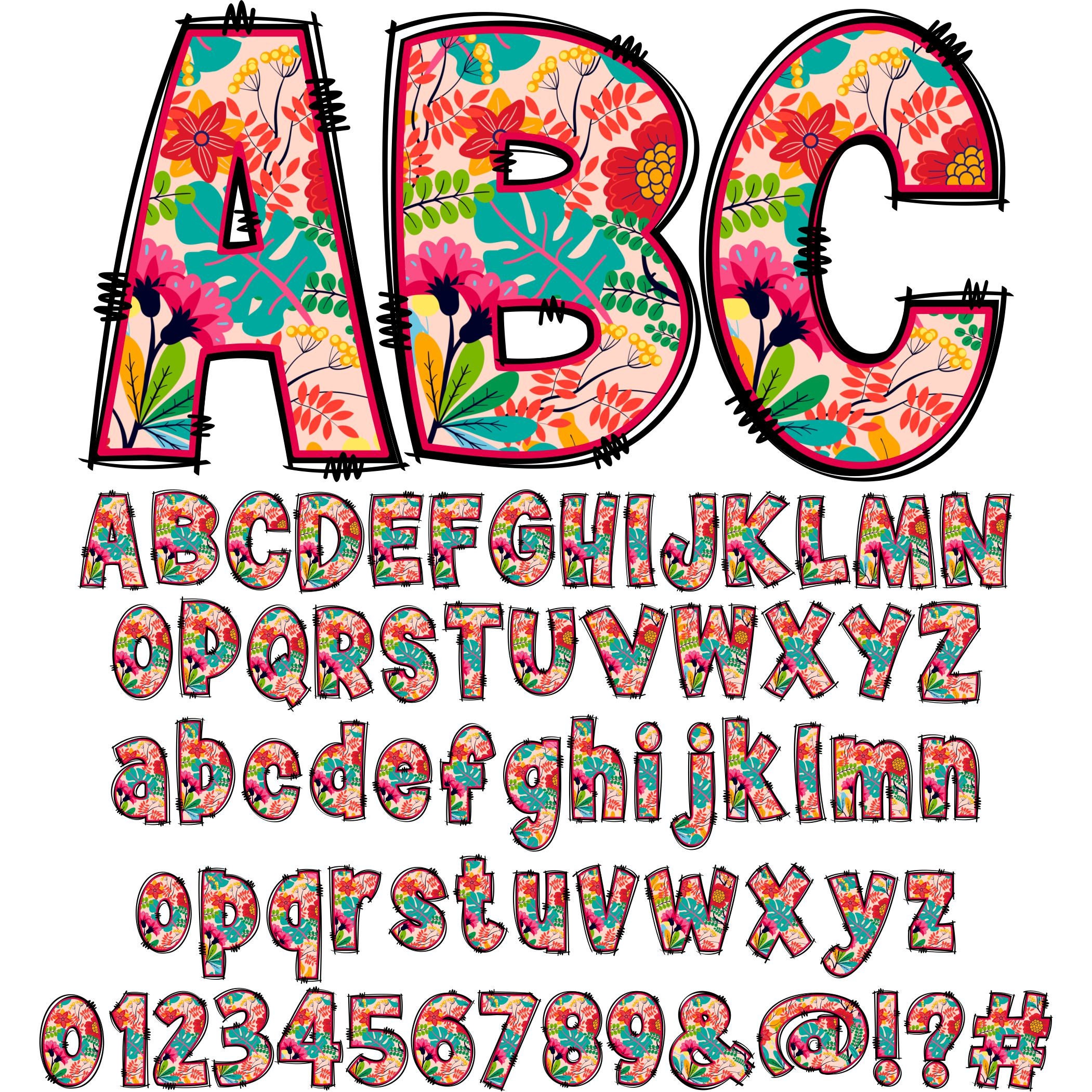 BUNDLE Spring Floral Alphabet PNG Doodle Alpha Doodle - Etsy