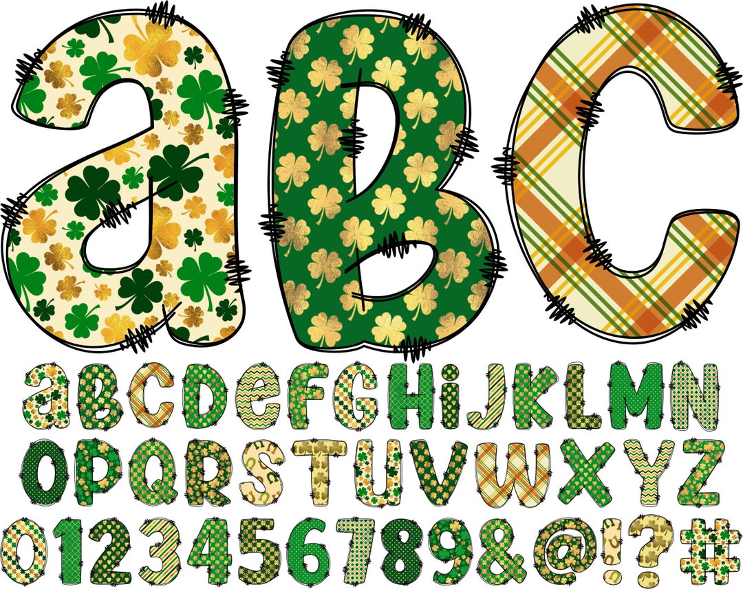St Patrick's Day Letters PNG, Shamrock Alphabet Clip Art, Doodle Irish ...