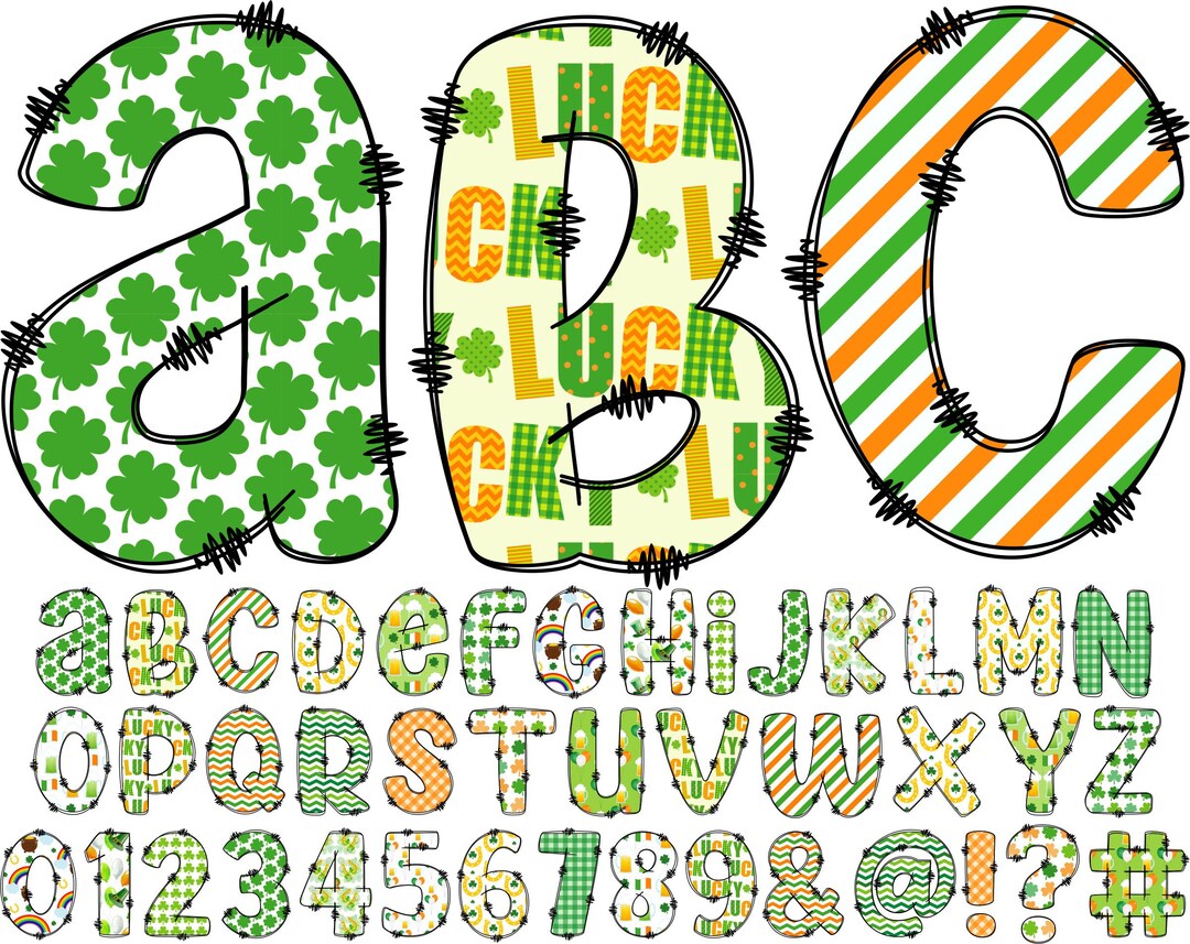 St Patrick's Day Letters PNG, Shamrock Alphabet Clip Art, Doodle, St ...