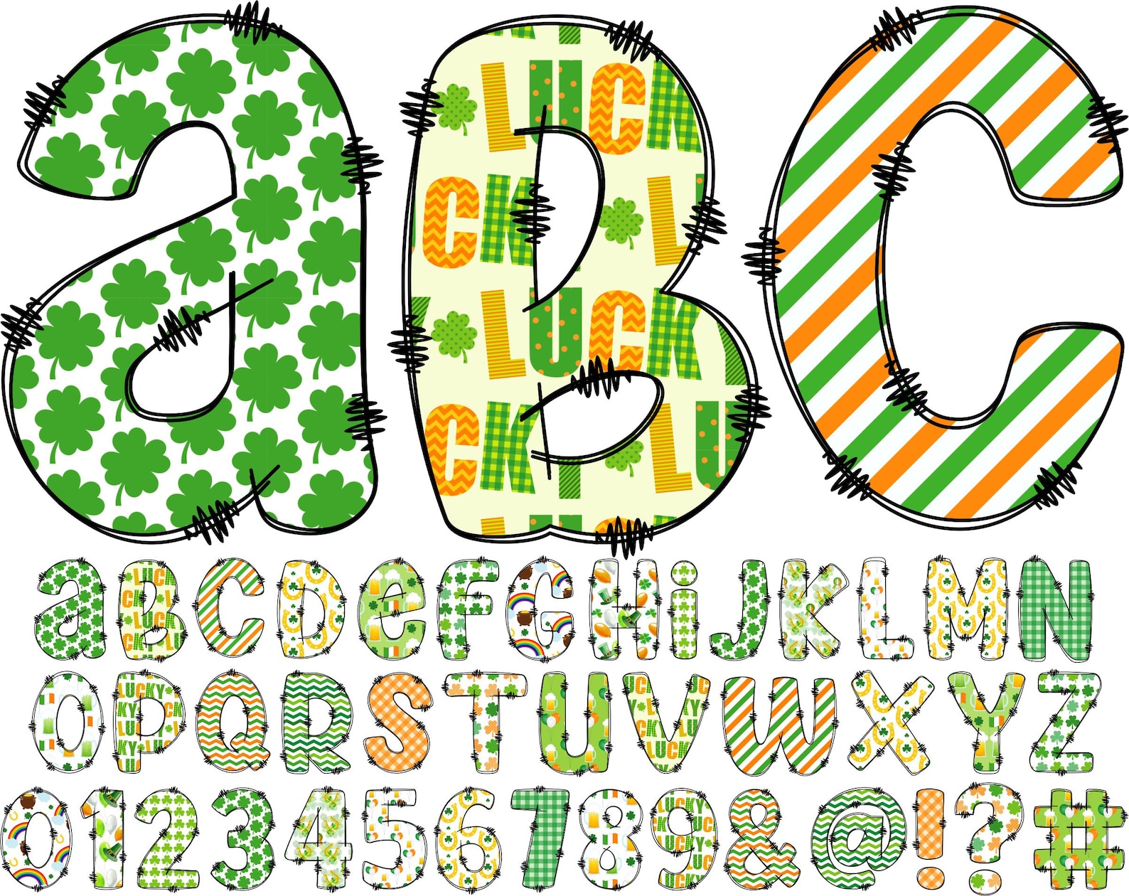 St Patrick's Day Letters PNG, Shamrock Alphabet Clip Art, Doodle, St ...