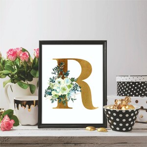Watercolor Flowers Alphabet PNG, Gold Floral Alphabet Clip Art ...