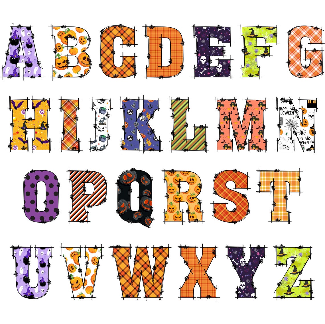 Halloween Clipart Letters PNG Doodle Alphabet Clip Art - Etsy