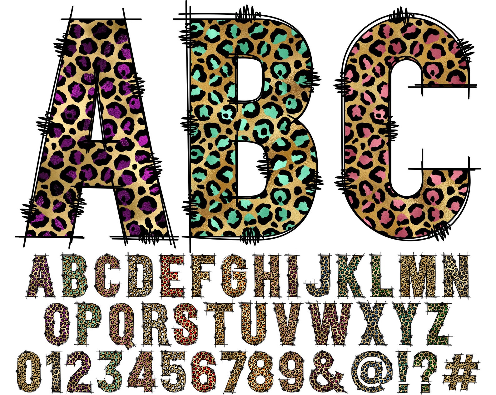 Leopard Print Alphabet PNG Doodle Clip Art Transparent PNG | Etsy