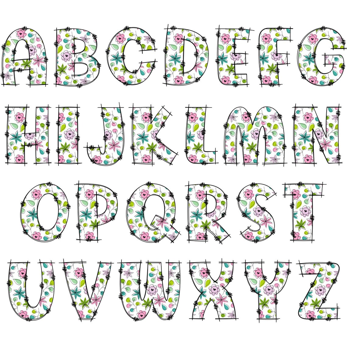 Spring Floral Alphabet PNG Doodle Alpha PNG Doodle Flowers | Etsy