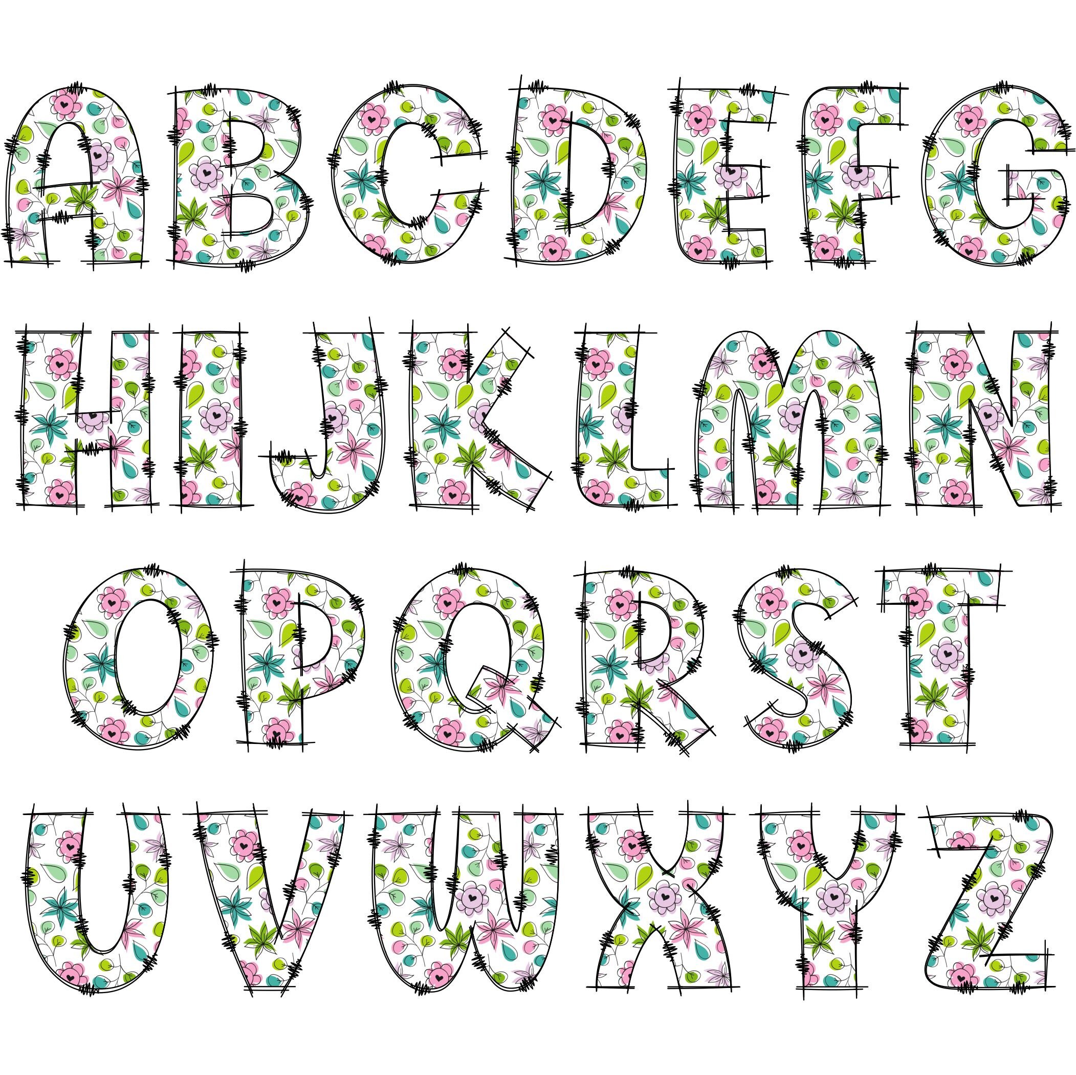 Spring Floral Alphabet PNG Doodle Alpha PNG Doodle Flowers | Etsy