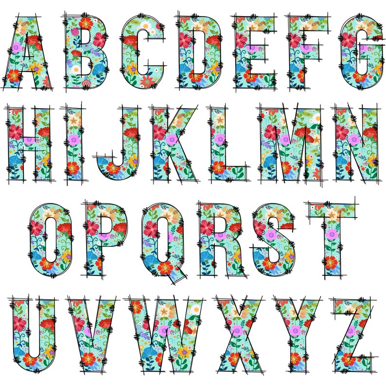 Spring Floral Alphabet PNG Doodle Alpha Doodle Flowers - Etsy