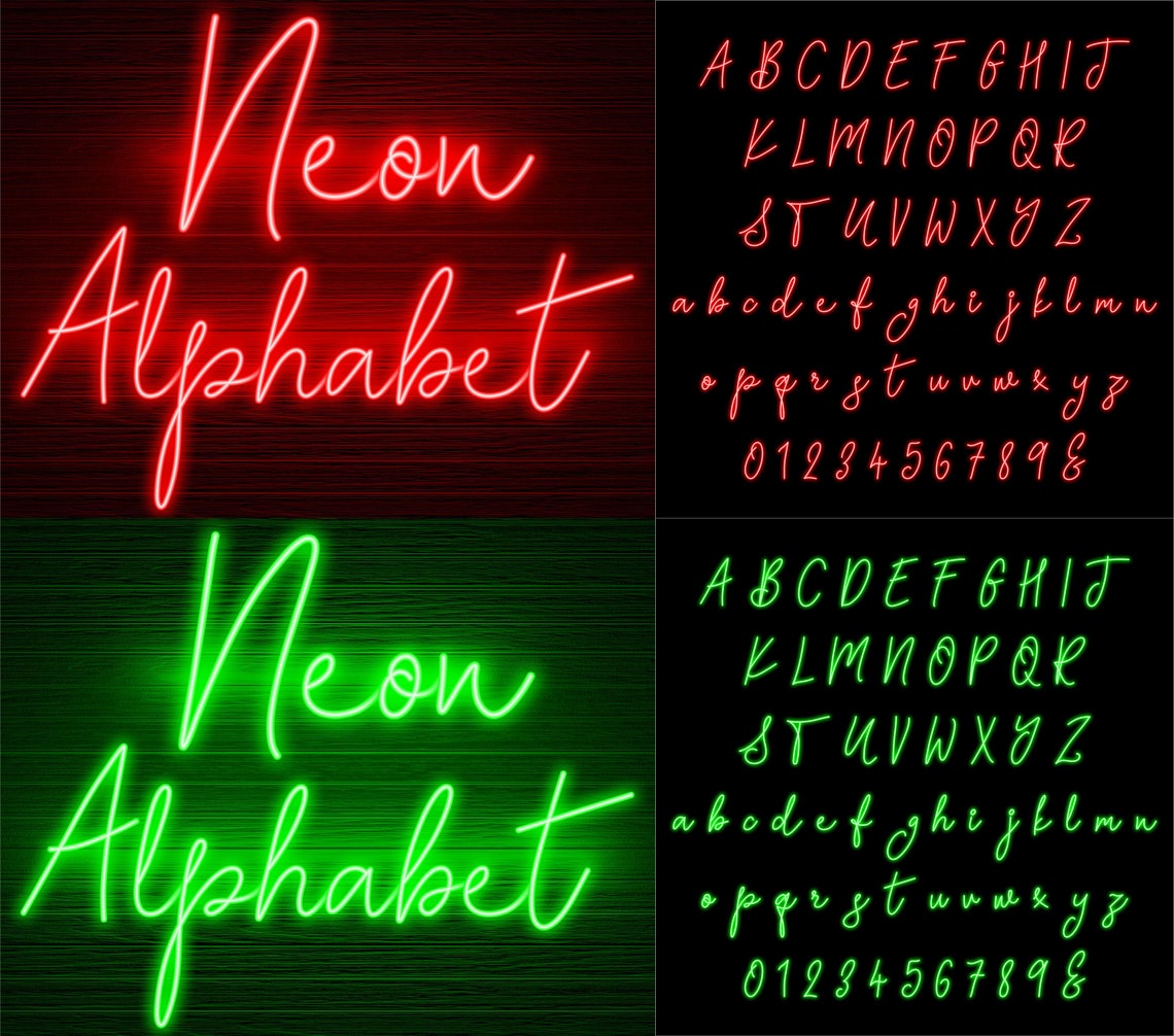 BUNDLE 8 Neon Glow Effect Alphabet PNG Clip Art Letters Script - Etsy